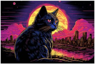 Wallario K&uuml;chenr&uuml;ckwand aus Glas 90 x 60 cm, Motiv: Katze unter Vollmond | Spritzschutz abwischbar & pflegeleicht