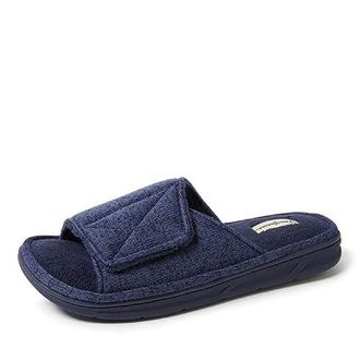 Dearfoams Pantoufles Cooper matelassées en tissu éponge pour homme, Bleu marine (tricot chiné), Large