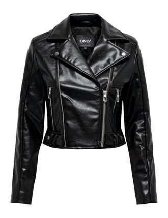 Only Damen Onlkamilla Patent Shoulder Biker Cc OTW, Black, x_s