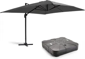 Oviala Parasol d&eacute;port&eacute; 3x4m et dalle &agrave; lester sur roues aluminium gris