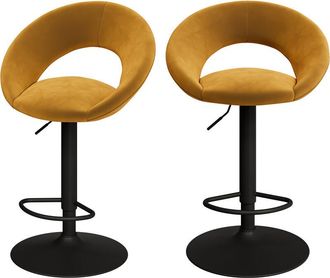Rendez-Vous D&eacute;co Lot de 2 chaises de bar en velours jaune curry 61/76,5 cm - CLOCLO