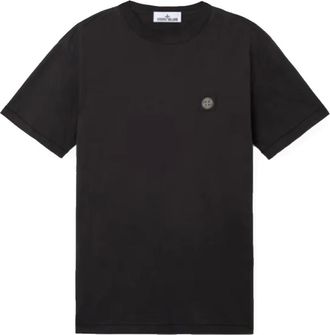 Stone Island Homme, Tops, Noir, Taille: XL T-shirt en Jersey de Coton &agrave; Manches Courtes avec Logo