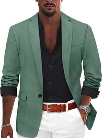 Minetom Blazer Homme Veste De Costume Slim Fit Bouton Veston Blazer Formel pour Mariage Business Soirée Blouson Jacket A Vert Foncé XXL