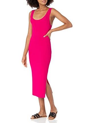 The Drop Yasmin Robe Débardeur Mi-longue Côtelée pour Femme, Rose Incandescent, 3XL Grande taille