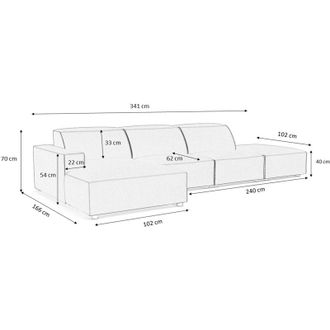KAISER Modulare gro&szlig;e L-Ecke California round Stoff Luna/Cruse Cruse Beige Rechts