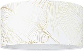 Eglo Deckenlampe Bucamaranga, runde Deckenleuchte aus weißem Stoff mit Dekor in gold, bündige Textil Wohnzimmerlampe, Lampe Decke Wohnzimmer, E27 Fassung