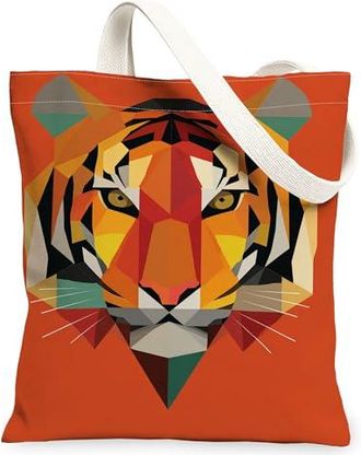 Generic Sacs fourre-tout en toile motif animal, sacs d&eacute;picerie r&eacute;utilisables, couleur automne, l&eacute;gers et lavables avec bandouli&egrave;re pour salle de sport, Orange
