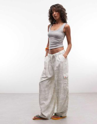 Collusion XL - Pantalon cargo baggy en lin aspect lin - Imprim&eacute; camouflage-Multi