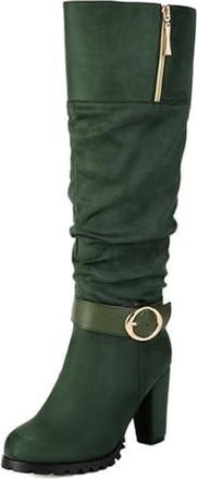 Generic Bottes déquitation molles en daim synthétique pour femme - Chaussures dhiver chaudes à enfiler, Vert, 39.5 EU