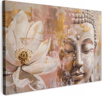 MuchoWow © Bild auf Leinwand Klein 30x20 cm Mini Schlafzimmer Bilder Badezimmer Wand Deko Wohnzimmer Modern Wanddeko Bilderwand Geschenk Buddha - Zen - Blume -