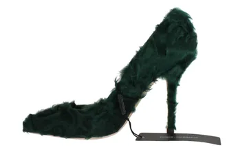 Dolce & Gabbana Womens Green Xiangao Lamb Fur Leather Pumps