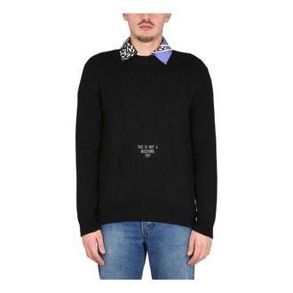 Moschino Homme, Pulls, Noir, Taille: XL Seasonal Teddy Crew Neck Sweater