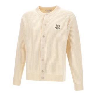 Maison Kitsun&eacute; Fox Head Cardigan - - Knitwear - Herren - Beige - M