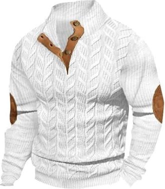 Generic Pull à col rond pour homme - Imprimé à carreaux rétro - Col montant - Sweat à capuche décontracté - Pull dhiver - Coupe ajustée, blanc, XXL