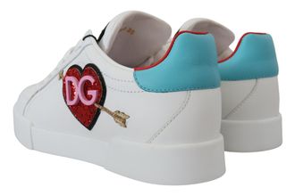 Dolce & Gabbana Womens White Leather Sneaker Portofino Logo Heart Shoes