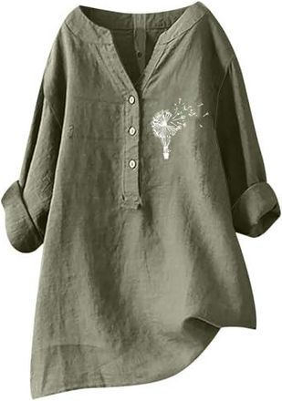 Generic Chemise Femmes Coton Et Lin Grande Taille Casual Chemises &Eacute;t&eacute; &Agrave; Manches Longues Col V Baggy Hauts L&eacute;ger Confortable Tunic Mode Coton Et Lin Chic Et El