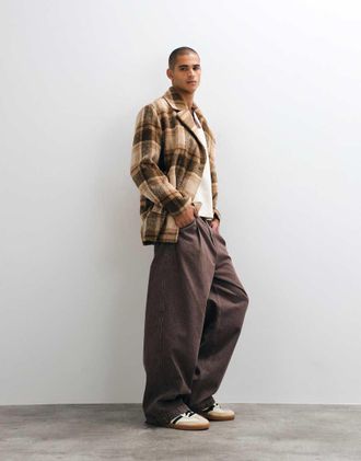 Asos manteau style caban effet laine &agrave; carreaux marron
