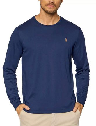 Polo Ralph Lauren Longsleeve Interlock Pony Langarm gerippter Rundhalsausschnitt und &Auml;rmelabschl&uuml;sse