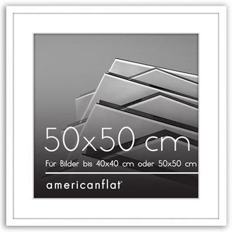 Americanflat 50x50 cm Bilderrahmen aus Kunststoff mit 40x40 cm Passepartout - schmaler Fotorahmen mit poliertem Plexiglas - integrierte Aufhängung für Wandmontage 