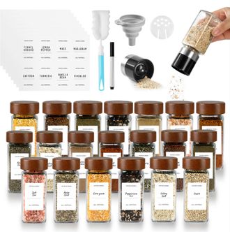 Moreau Gew&uuml;rzorganizer, Gew&uuml;rzgl&auml;ser rund mit Edelstahldeckeln, Inklusive Trichter, (I9)