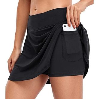 Generic Jupes de sport avec poches pour femmes, jupe-short de tennis &eacute;lastique, jupe en tulle, jupes de table, Noir, M