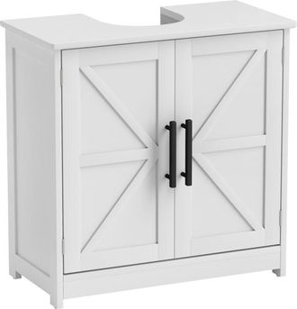HOMCOM Meuble sous lavabo - HOMCOM avec 2 portes magn&eacute;tiques style grange et &eacute;tag&egrave;res r&eacute;glables - style ferme- 60 x 30 x 60 cm- blanc