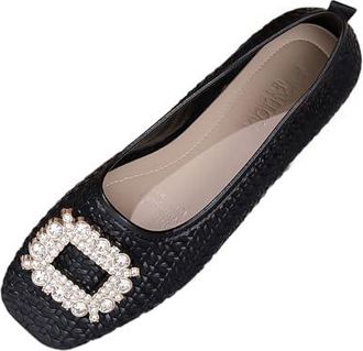Generic Ballerines plates pour femme avec strass &eacute;tincelants et confortables pour mariage, marche en plein air, Noir, 38.5 EU