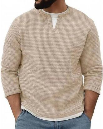 Generic Pull en polaire pour homme - Manches longues - Thermique - 2 en 1 - Col en V - Polaire thermique - Couche de base - Sous-v&ecirc;tement en tricot - D&eacute;contra
