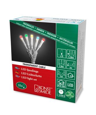 Konstsmide Micro LED Lichterkette, gefrostet, verschwei&szlig;t, 35 bunte Dioden, 30V Innentrafo, transparentes Kabel - 6342-523