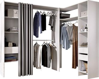 Vente-Unique Eckkleiderschrank Kleiderschranksystem - B. 164/214 cm - Wei&szlig; & Grau - GONTRAN