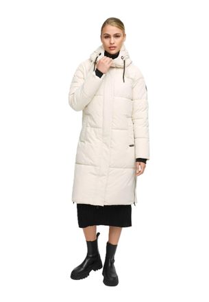 Marikoo Damen Wintermantel (XS-3XL) - gesteppt, mit Kapuze & Reißverschlussschlitze - N082 - Cream Größe S - Gr.S