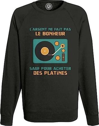 Fabulous Sweatshirt Homme Noir Platines Vinyle DJ - largent ne Fait Pas Le Bonheur Musique