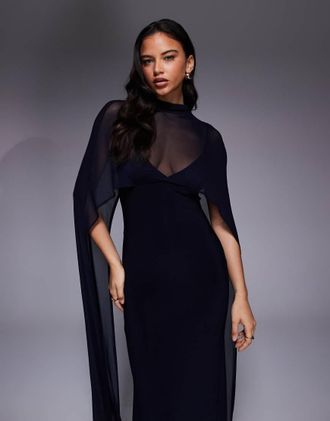 Asos Robe longue avec d&eacute;tail cape oversize - Bleu marine