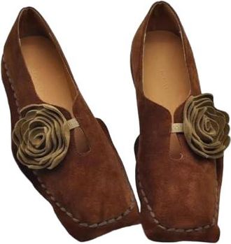 Generic JCVBN - Mocassins &agrave; talons bas pour femme, imitation daim, bout carr&eacute;, style d&eacute;contract&eacute;, l&eacute;ger, chaussures de marche, marron, 37.5 EU