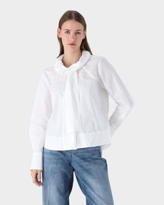 van Laack Cropped Stehkragenbluse mit Schluppe