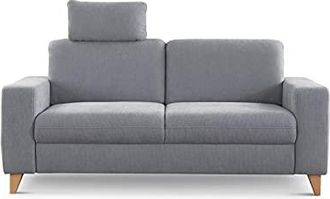 Cavadore 2,5-Sitzer Sofa Lotta / Skandinavische 2,5er-Couch mit Federkern, Kopfstütze und Holzfüßen / 183 x 88 x 88 / Webstoff, Hellgrau