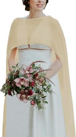 Generic NYSBH Cape longue en mousseline de soie pour mariage - Col rond - Ch&acirc;le &eacute;l&eacute;gant - Ivoire - 11 couleurs, Champagne (n&deg;64), back length 1.5m