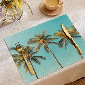 Generic Tischsets Leinen, 6-Er Set 45X30Cm Abwaschbare Platzsets Mit Palme Moderner Stil, Weiche Atmungsaktive Platzdeckchen Für Weihnachten Fest Restaurant H