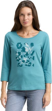 Tom Tailor Damen 1050751 Langarmshirt mit Print, 31666-Tropical Teal, XXL