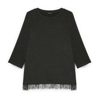 Fiorella Rubino Jersey-T-Shirt mit Pailletten und Fransen - - Tops - Damen - Schwarzk - XL