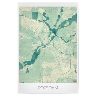 artboxONE Poster 120x80 cm Städte Potsdam, Deutschland Blue hochwertiger Design Kunstdruck - Bild Karte Karte Map