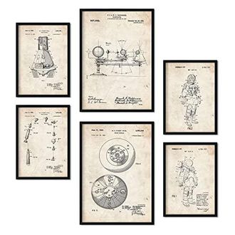 Nacnic Ensemble de 6 affiches de brevets Astronaute. Affiches avec des illustrations de brevets r&eacute;tro pour votre maison. D&eacute;coration int&eacute;rieure de style vinta