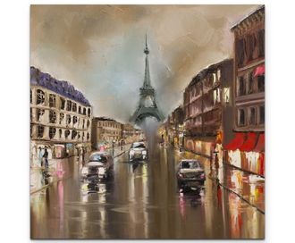 Paul Sinus Art Leinwandbilder | Bilder Leinwand 60x60cm Regen in Paris - &Ouml;lgem&auml;lde