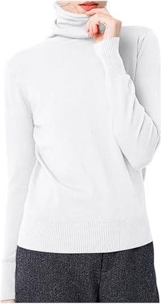 Generic Pull pour femme en tricot amincissant &agrave; manches longues tendance de couleur unie tunique hauts confortables &agrave; col roul&eacute; pull chaud d&eacute;contract&eacute; pour fe