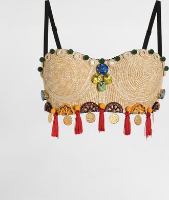 Dolce & Gabbana Top Aus Raffia Mit Stickerei - Frau Blusen Und Tops Mehrfarbig 42