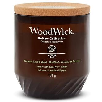 Woodwick Renew Bougie parfumée avec mèche craquelante | Bougie moyenne feuille de tomate et basilic | Mélange de cire de soja et de noix de coco à base de plan