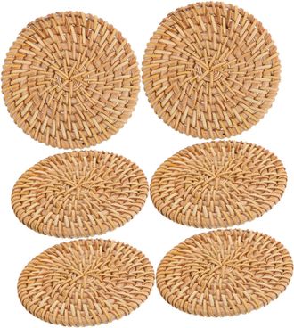 PartyKindom 6 Stück Handgefertigte Rattan Untersetzer Hitzeisolierende Gewebte Tassenmatten für Küche Restaurant Schützende Tischsets aus Natürlichem Material