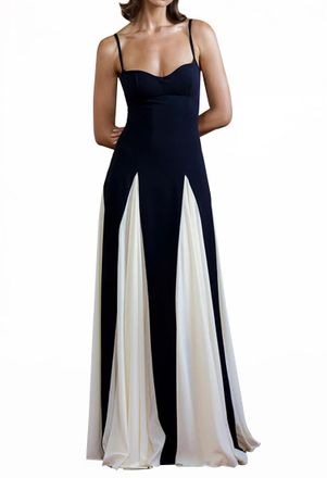 Minetom Cocktailkleider Damen Elegant Spaghettitr&auml;ger Farbblock A-Linie Partykleid Abendkleid Maxikleid V-Ausschnitt &Auml;rmellos Brautjungfer Lange Kleider 1 A S