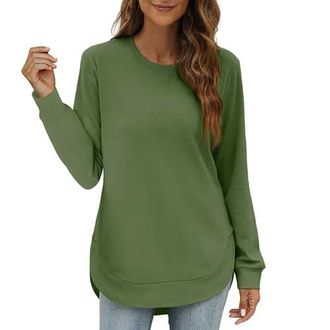 Generic Chemises à manches longues pour femme - Sweat-shirt à col rond à manches longues - Hauts hauts incurvés - Sans capuche - Chemise légère à manches long