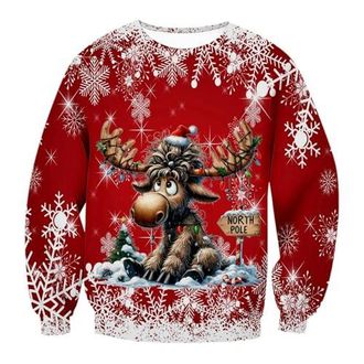 Generic Pull de Noël moche pour homme - Imprimé en 3D - Renne - Père Noël - Col rond - Manches longues - Coupe ample - Cadeau pour homme et femme, Rouge-a, 3X